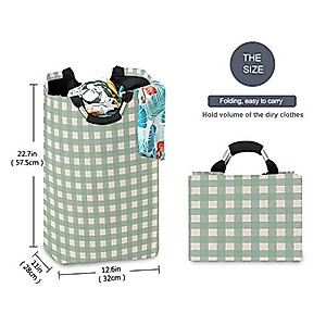 Ruio Laundry Hamper Basket Storage Bag Foldable Clothes Bag Plaid in Sage Green Folding Washing Bin Clothes Hamper Large Basket