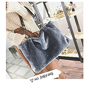 QTMY Faux Fur Tote Bag Purse Handbag for Women (Gray)