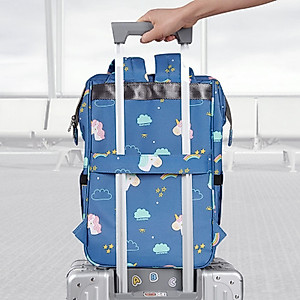 SUNVENO Baby Diaper Bag Backpack, Large Capacity Travel Backpack with Portable Changing Pad for Moms Dads, Blue