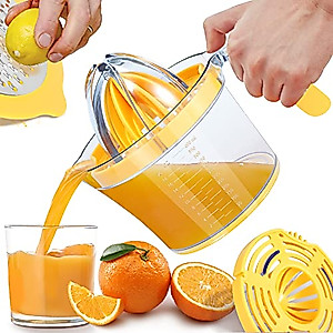 Manual Juicer, ChefVille MJ02 Multifunctional Hand Juicer, Lemon Lime Squeezer with Comfortable Grip Handle, 21-Ounce Capacity Orange Juicer (ORANGE)