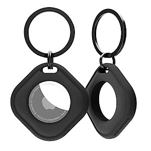 Elkson Air Tag Holder for Apple AirTag, Keychain AirTags Case with Stainless Steel Key Ring, Protective Airtag Holder Case Cover, Holders for Dog Collars, Car Keys, Backpacks, Square Series, 2 Pack
