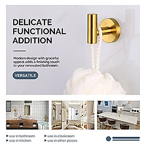 Angle Simple Bathroom Towel Hook 2 PCS, SUS304 Stainless Steel Bath Towel Robe Coat Holder, Heavy Duty Wall Hook, Brushed Gold