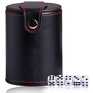 Professional Double Layers Faux Leather Dice Cup Set with 5 Dice for Most Dice Games