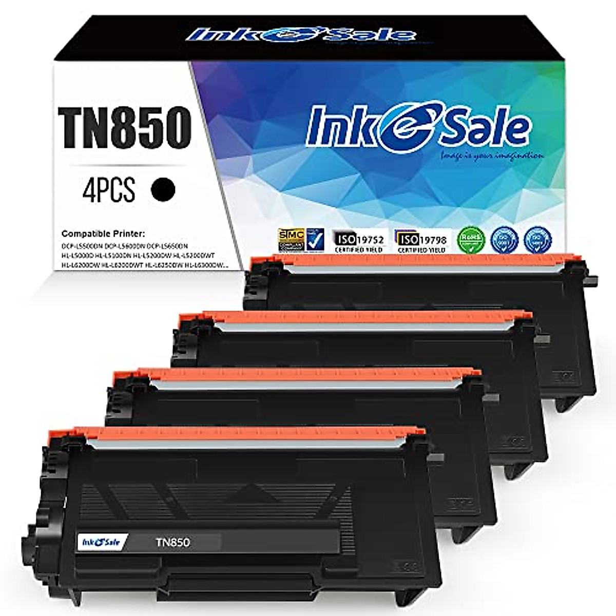 INK E-SALE TN850 Compatible Toner Cartridge Replacement for Brother TN 850 TN 820 use for DCP-L5650DN HL-L6200DW HL-L6400DWT MFC-L6750DW MFC-L6800DW MFC-L6900DW (4 Pack Black, Upgraded Version)