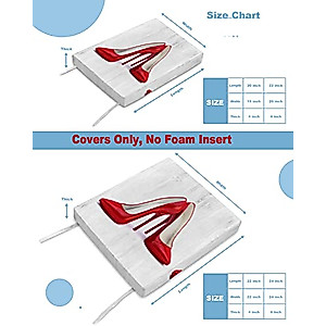 Chair Seat Covers Set of 4 Red High Heels Waterproof Outdoor Seat Covers Wood Grain Chair Covers for Dining Room Removable Kitchen Chair Covers Slipcovers for Dining Garden