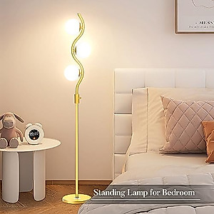 bulbeats Dimmable Gold Floor Lamp, 3 Globe Tall Standing Lamps for Living Room with 3PCS 3000K G9 Bulbs, Frosted Shades, Mid Century Modern Floor Lamp for Bedroom Office Home Decor