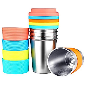KEREDA Kids Stainless Steel Cups With Silicone Lids & Sleeves, 5 Pack 8 oz. Drinking Tumblers Eco-Friendly BPA-Free for Children and Toddlers, Adults
