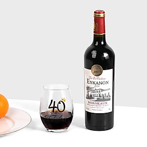 Jogskeor 40th Birthday Gift for Women, 40 & Fabulous Stemless Wine Glass, 40 Year Old Wine Glass Birthday Gift for Mom, Women, Wife, Sister, Aunt, Friends, Coworker