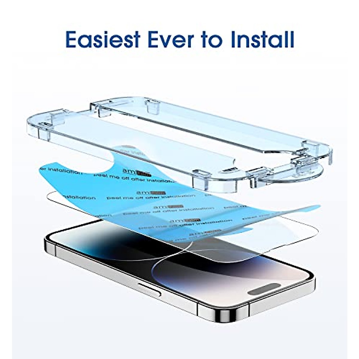 amFilm Screen Protector OneTouch Compatible with iPhone 14 Pro Max 6.7", Dynamic Island Compatible- with Easy Installation Kit, Full Coverage Case Friendly, Tempered Glass, 2 Pack