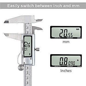 Digital Caliper, Caliper Measuring Tool with Stainless Steel, Electronic Micrometer Caliper with Large LCD Screen, Auto-Off Feature, Inch and Millimeter Conversion (6 Inch/150 mm)