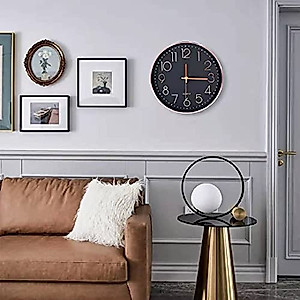 JINMA 12 Inch Modern Wall Clock Silent Non Ticking Easy to Read Decorative Wall Clocks for Living Room Decor Home Office Kitche (Black Rose Gold)