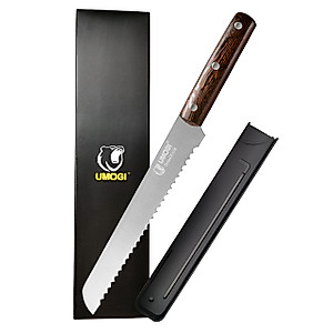 UMOGI Bread Knife 8 Inch with Sheath - German High Carbon Stainless Steel, Ergonomic Grip Full Tang Wood Handle - Serrated Edge Home Kitchen Knife for Bread Tomatoes & Cake