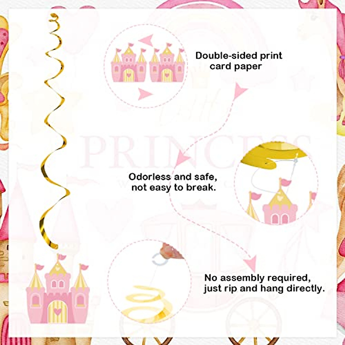 K KUMEED Princess Party Decorations,Pink Gold Princess Hanging Swirls,1st Birthday Princess Decorations for Girls,Cute Bow Crown Foil Ceiling Decorations for First Princess Party Supplies