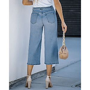 Vetinee Wide Leg Jeans for Women Plus Size Summer Pants Women Denim Jeans Women's Capris with Pockets High Waisted Wide Leg Jeans Roadknight Blue X-Large Size 16 18