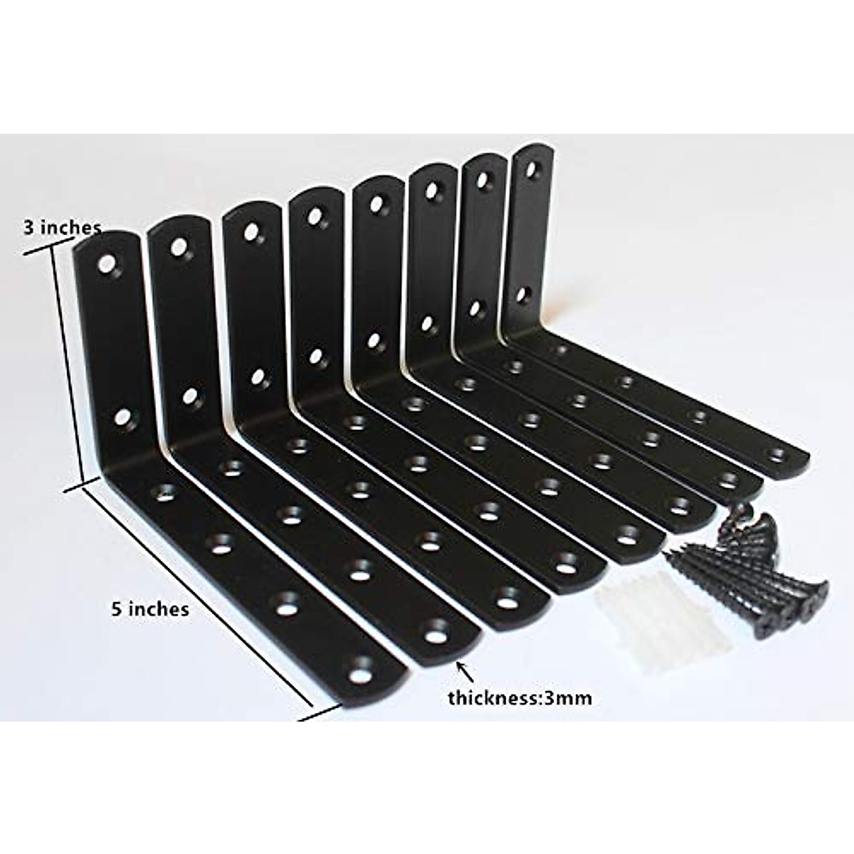 MHMYDZ 8 Pcs Matte Black Steel"L" Corner Brace Joint Angle Bracket Shelf Bracket Wall Hanging with Screws 125mmX75mm/5 InchX3 Inch Decorative Corner Brackets Joint Angle Bracket