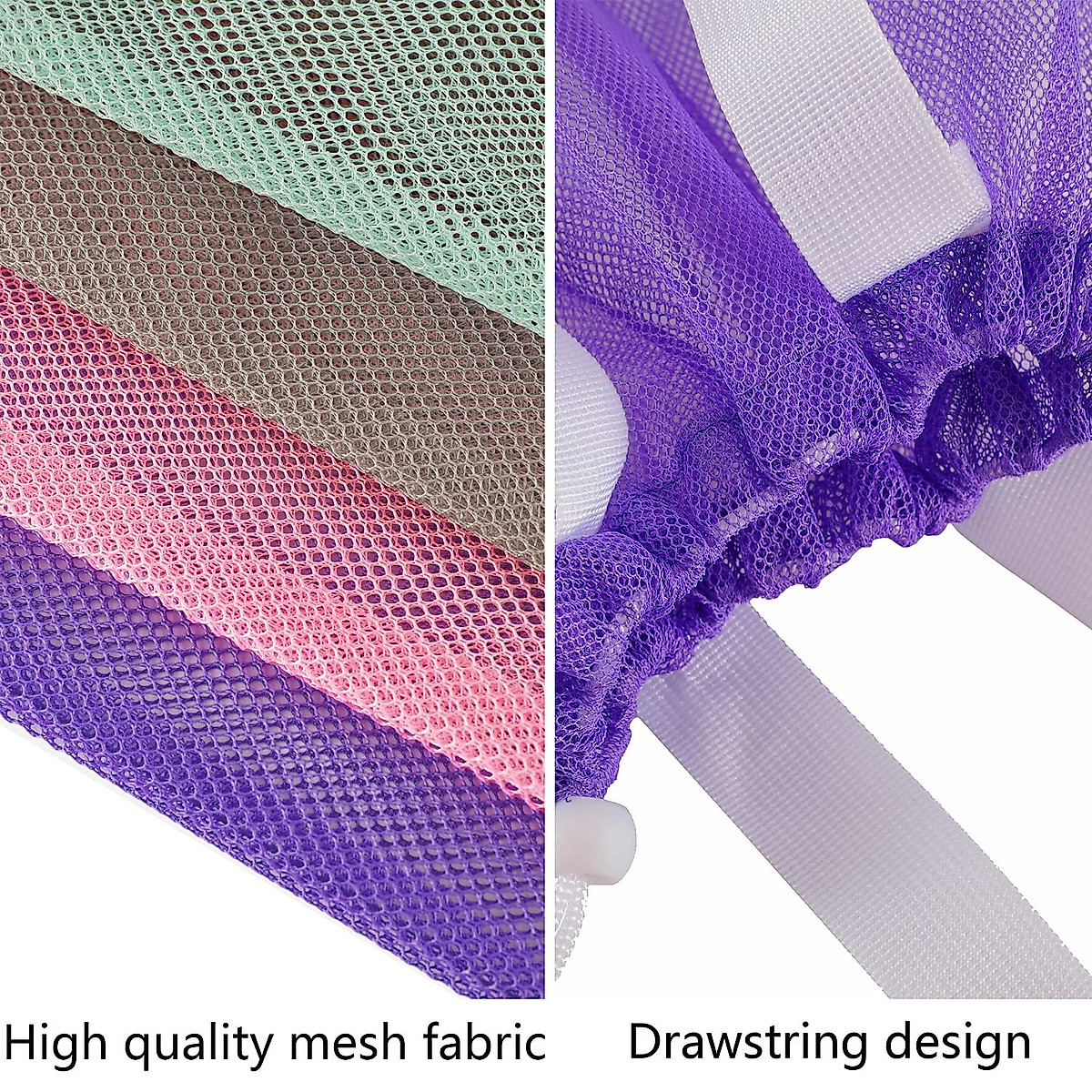 hsmyank Resuable 4Pack Cute Mesh Tote Plool Bags,Mesh Beach Bags With Drawsting For Kid's Toys,Travel,Picnic Or Laundry