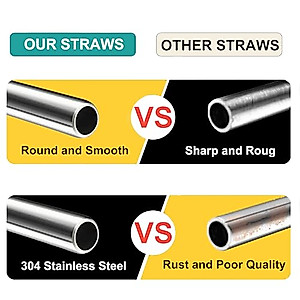 5PCS Metal Straws with Silicone Flex Tip and Cleaning Brush, Reusable Stainless Steel Straw to Fit 40 oz Stanley Tumbler and 24 oz Starbucks Cup (8mm Black)