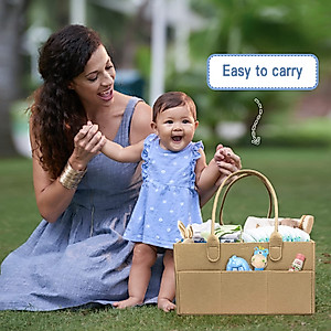 Esoes Diaper Caddy Organizer, Baby Diaper Caddy, Nursery Storage Basket Bin and Car for Diapers and Baby Wipes, Nappy Bags for Mom Toys Storage for Child (Beige)