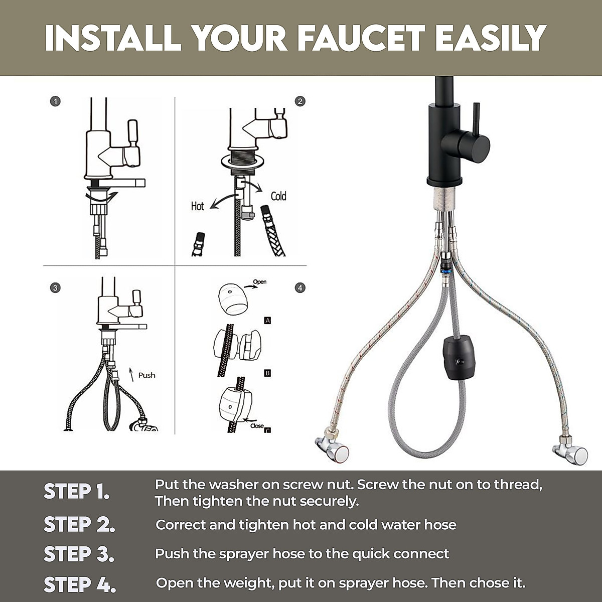 SOFTINOX Kitchen Faucet with Multi-Functional Pull Down Sprayer - High Arc Single Handle Kitchen Sink Faucet with Deck Plate - Commercial Modern Brushed Stainless Steel Kitchen Faucets - Black