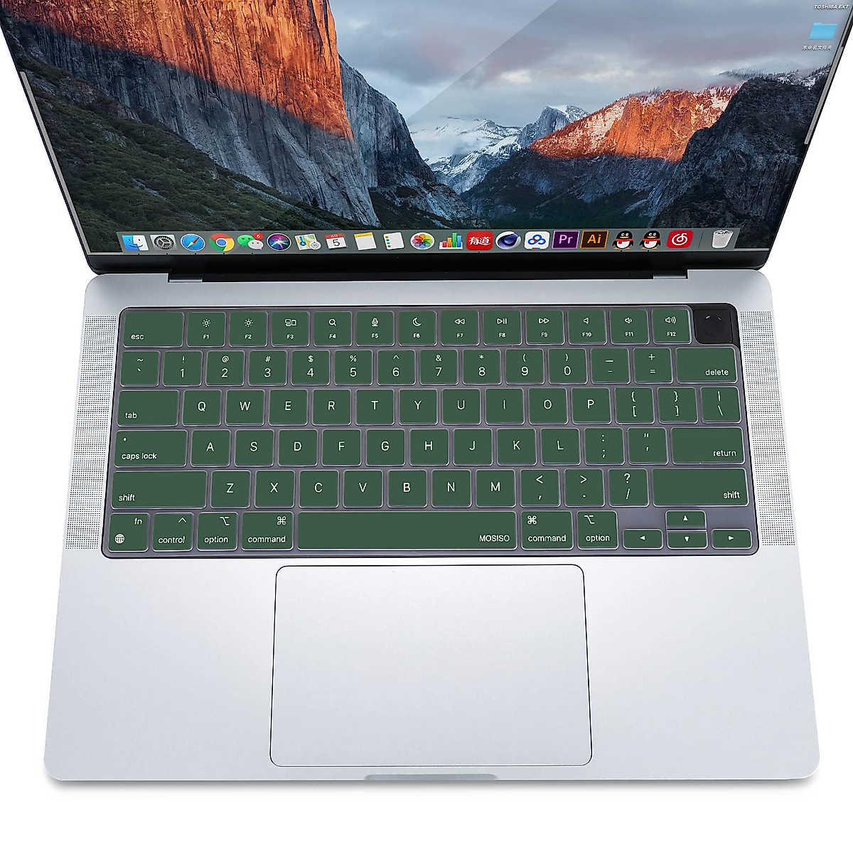 MOSISO Keyboard Cover Skin Compatible with MacBook Air 15 inch M3 A3114 M2 A2941/Air 13.6 A3113 A2681/Pro 14/16 M4 M3 M2 M1, Peacock Green