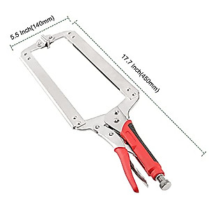 PINGEUI 2 PCS 18 Inch C Clamp Locking Pliers, Heavy Duty C Clamps with Swivel Pads and Rubber Handle Sleeve, Adjustable Welding Woodworking Tools, 7 Inch Max Jaw Opening