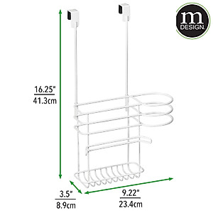 mDesign Metal Bathroom 2 Section Storage Tool Organizer Basket Tray - Hang Over Cabinet Door - Storage for Hair Dryer, Straightener, Curling Iron, Styling Products - Concerto Collection - White