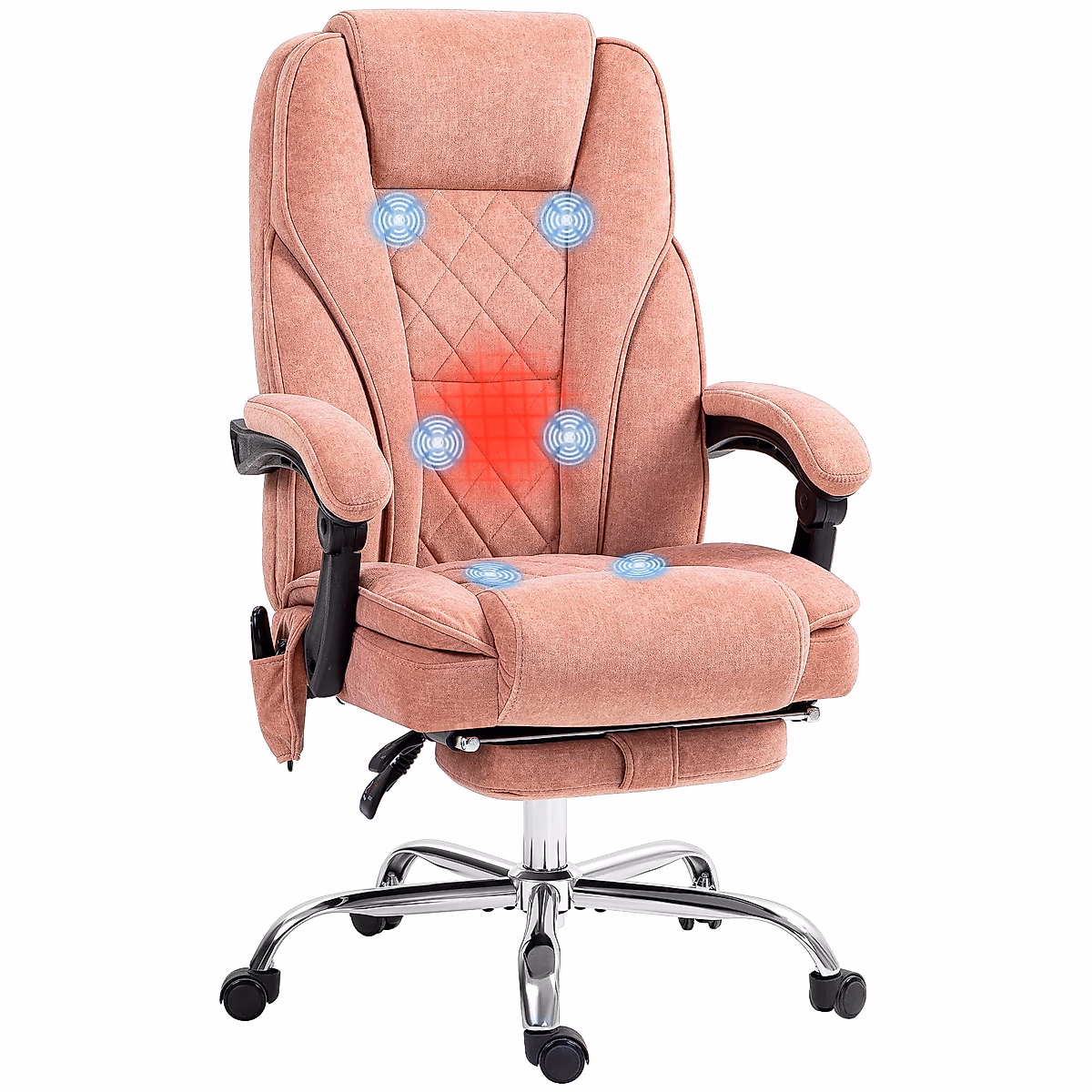 Vinsetto Massage Office Chair with Foot Rest, Executive Office Chair with 6 Vibration Point and Heat, Reclining Computer Chair, Swivel Desk Chair, Adjustable Height, Pink
