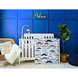 Noisy Mouse - Boho Little Man Mustache, Premium, 100% Organic Cotton 4-Piece Baby Boy Nursery Bedding Crib Set | Baby Comforter | 2 X Fitted Crib Sheets | Crib Skirt (White, Teal, Black, Brown, Blue)