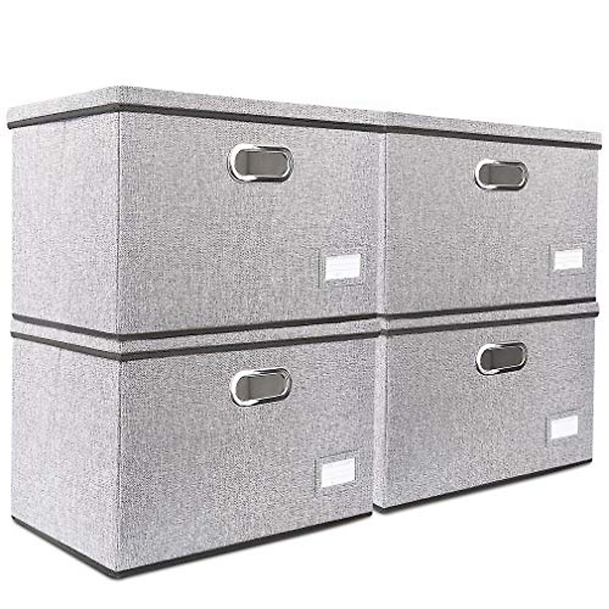 KAGEEK, Large Foldable Fabric Storage Bins with Lids Washable Transparent Slot Design [4-Pack]Fashionable Decorative Collapsible Linen Organizer Box Used For Home Closet Bedroom Office