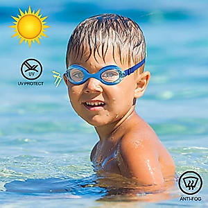 RUIGAO Kids Goggles for Swimming 4-7, Toddler Swim Goggles No Tangle, Blue Goggles for Boyss， Swimming Goggles with Elastic Strap & Pain Free Head Band