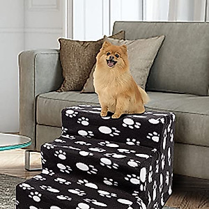 yofit Doggy Steps - Non-Slip 3 Steps Pet Stairs for Cats and Dogs, Foldable Plastic with Washable Carpet (Dark)