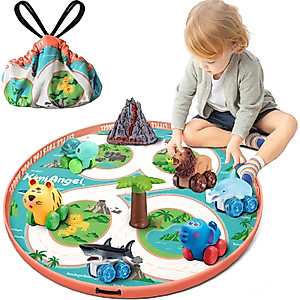 Kimiangel Baby Car Toys for Toddlers 1-3, Soft Rubber Animal Toddler Car Toys with Play Mat Storage Bag -1st Birthday Gifts for Infant (9 Pack)