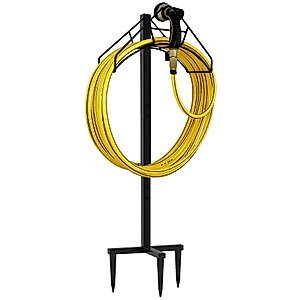 Artigarden Freestanding Garden Hose Holder Hanger, Heavy Duty Metal Water Hose Reel Storage Stand Rack for Yard Lawn, Bright Black (Hose not Included)