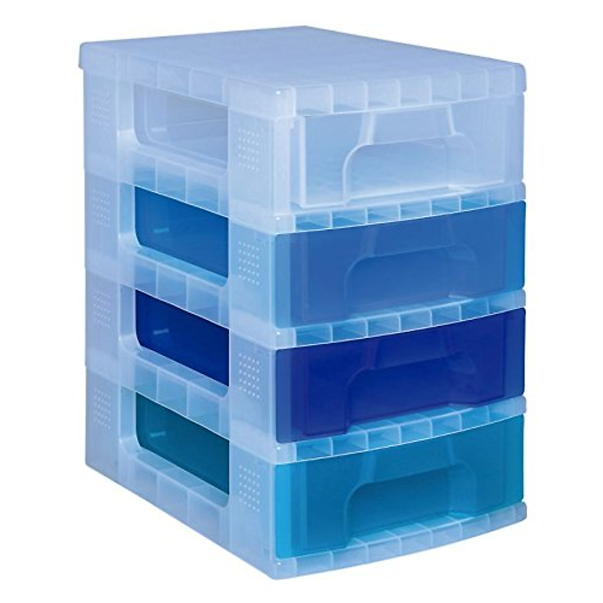 Really Useful Box® Tower Drawer, 4 Drawers, 7 Liters, 18"H x 15 3/4"W x 12"D, Clear Blue