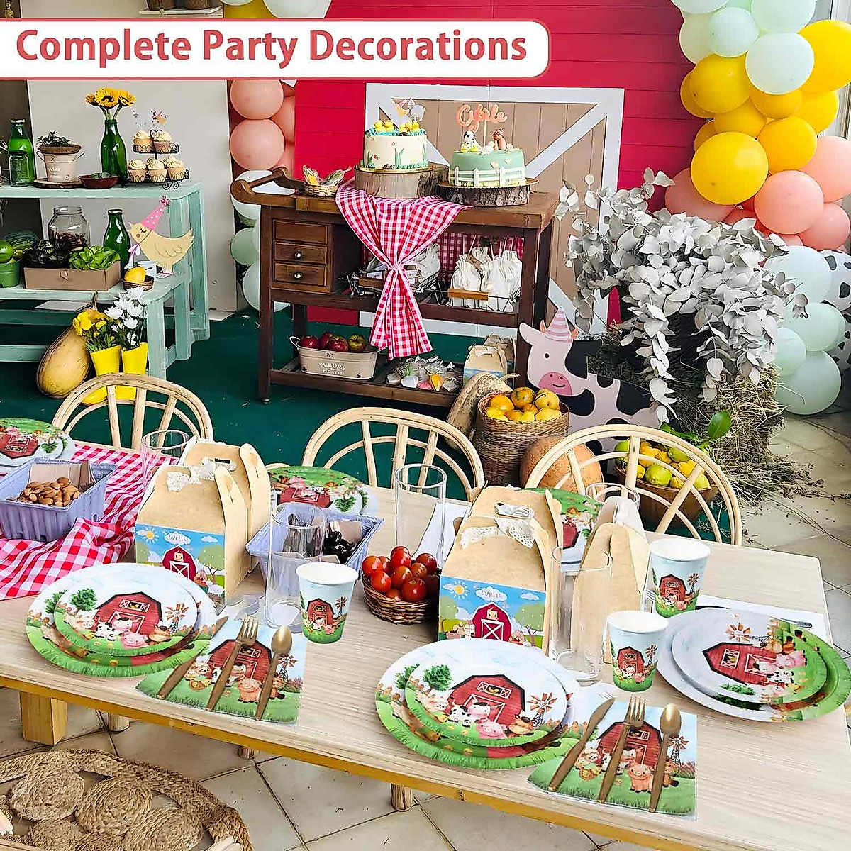 175 Pcs Watercolor Farm Birthday Decorations Plates Set 25 Guests, Barnyard Animals Baby Shower Paper Plates Napkins Cups Cutlery Set Party Supplies