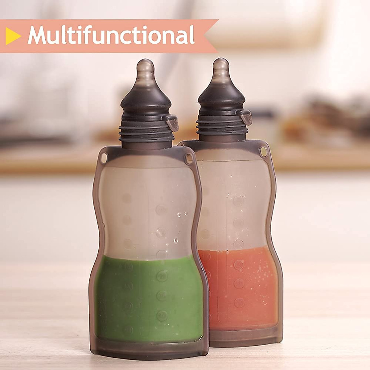 haakaa Baby Bottles Reusable Baby Food Pouches Squeezable Yummy Pouch for Milk/Juices/Purees, 260ml Squeeze & Feed Bag for Breastfeeding, Freezer Safe, Variable Flow Teat, 6M+