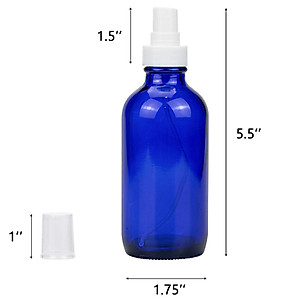 Hedume 12 Pack Glass Spray Bottles, 4oz Empty Glass Bottles, Blue Refillable Bottle with Fine Mist Sprayer & Dust Cap for Essential Oils, Perfumes, Homemade Cleaners etc.