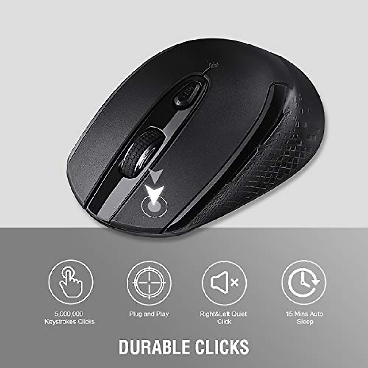 cimetech Wireless Mouse, 2.4G Computer Ergonomic Optical Mouse, 6 Buttons, Silent Mouse with USB Receiver and 3 Adjustable DPI Computer Mouse for Laptop, Desktop, Mac, PC - Black