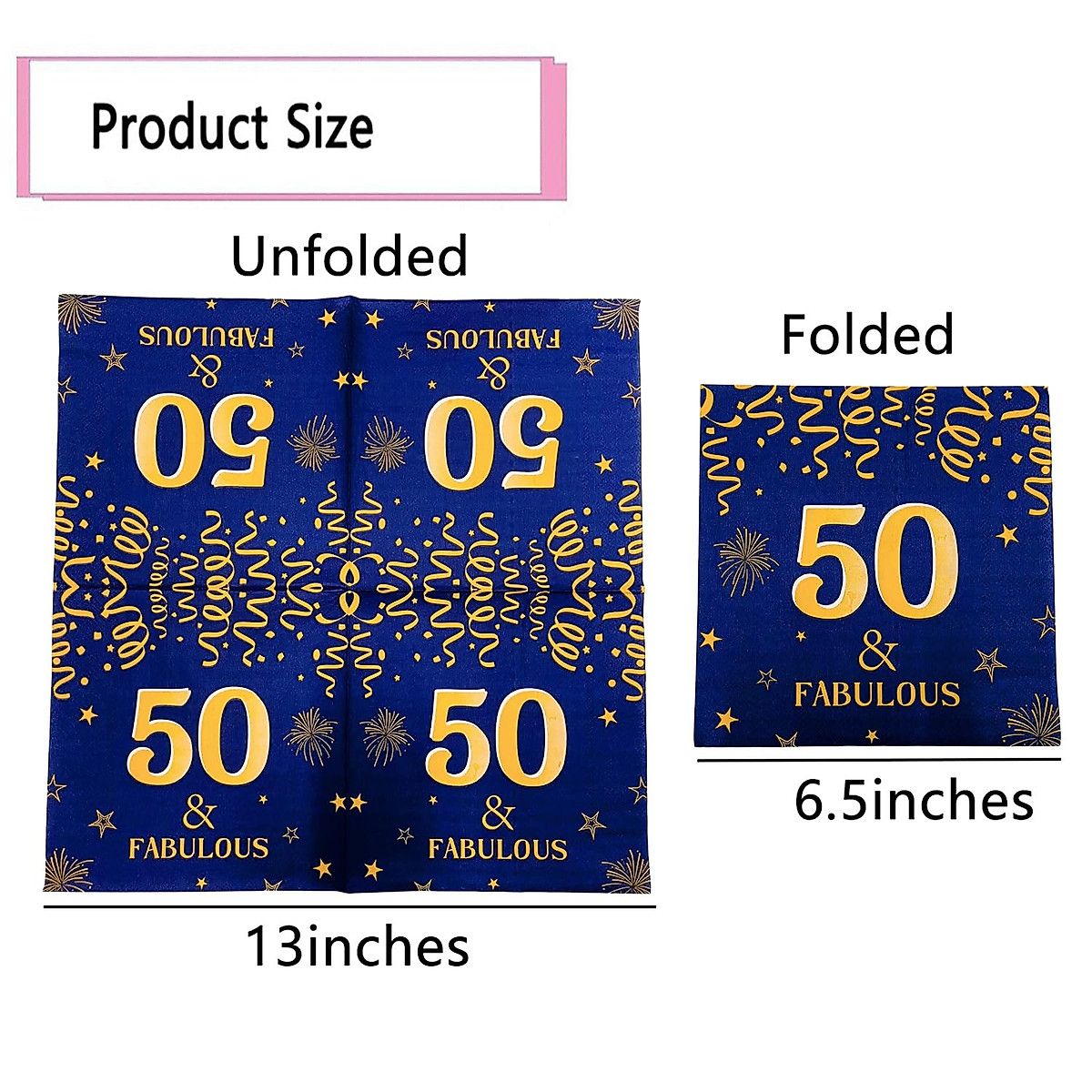 32PCS50th Birthday Happy Napkin 50th Anniversary Wedding Commemorative Napkin Blue 50th Birthday Table Decoration Party Supplies Blue Cocktail Napkin