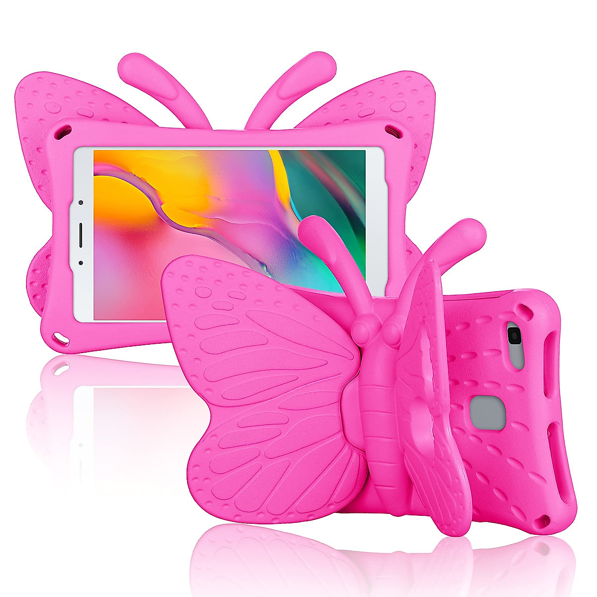 Feitenn Galaxy Tab A 8.0 Case for Kids 2019 SM-T290 / SM-T295, 3D Cartoon Butterfly Cover Non-Toxic EVA Kickstand Kid-Proof Shockproof Bumper Shell Girl Boy Gift for Samsung Tab A 8.0'' 2019 - Rose