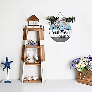 K KILIPES Nautical Wood Lighthouse Shelf Decor, Wall Mounted Hanging Light House Shelf for Beach Theme Bathroom Living Room Home Decor