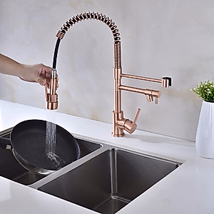 Avola Classical Kitchen Faucet,Single Handle Kitchen Sink Faucets,Copper Kitchen Faucet with Pull Down Sprayer,Rose Gold Kitchen Faucet,Spring Kitchen Sink Faucet Copper