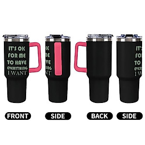 OK For Me To Have Everything I Want 40oz Water Bottle Double Wall Insulated Tumbler with Handle Leakproof Travel Mug Light Rose Red-style