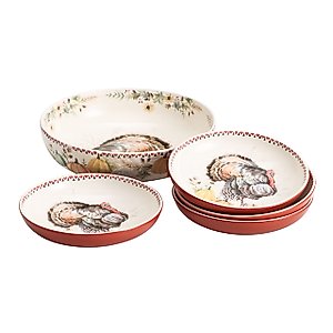 Bico Blessing Season Ceramic Pasta Bowl, Set of 5(1 unit 214oz, 4 units 35oz), for Pasta, Salad, Microwave & Dishwasher Safe, House Warming Gift