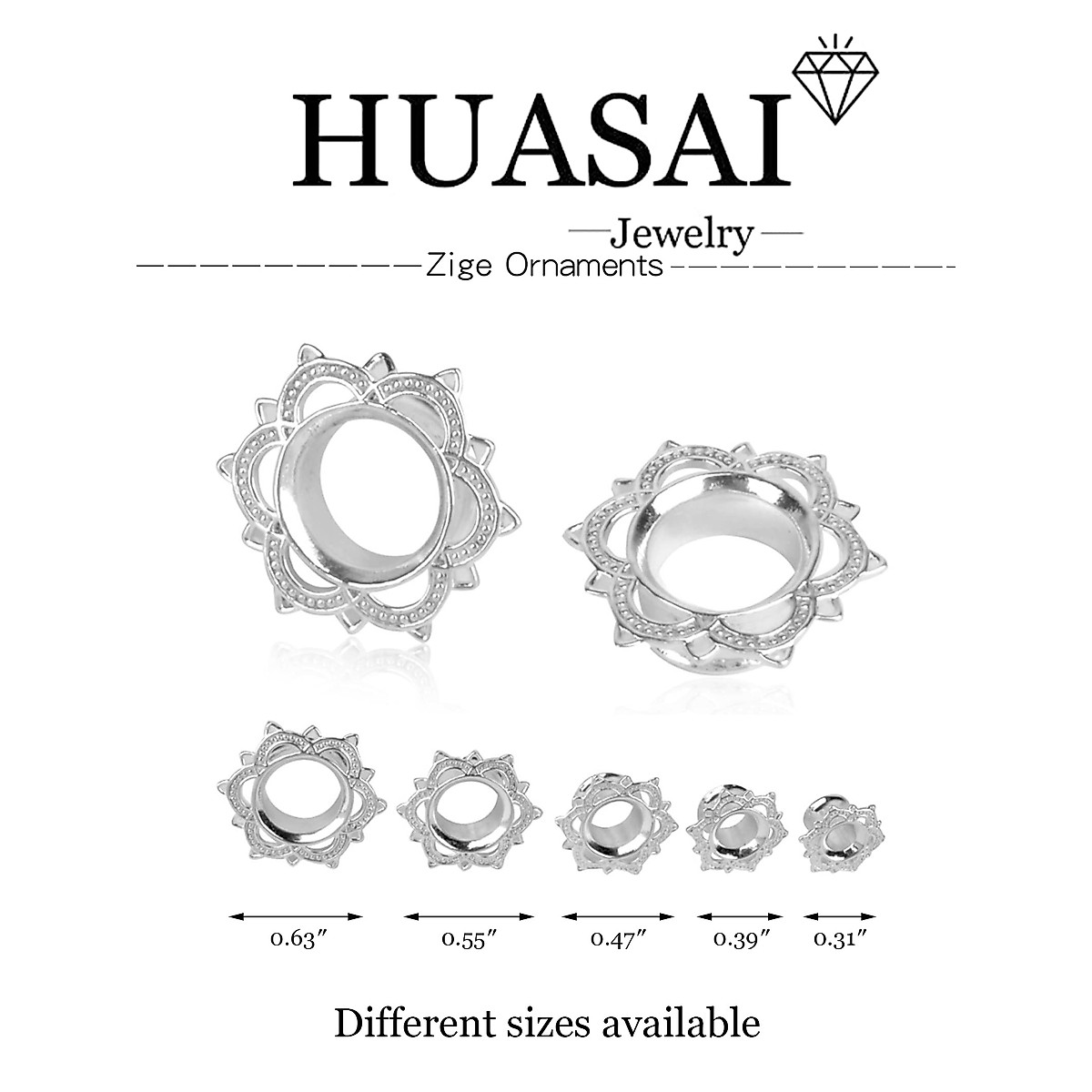 2 Pcs Ear Gauges for Women Men Stretchers Earrings Floral Hollow Ear Tunnels Boho Ear Expander Piercing Gauge Plug Earrings Body Jewelry(16 mm)