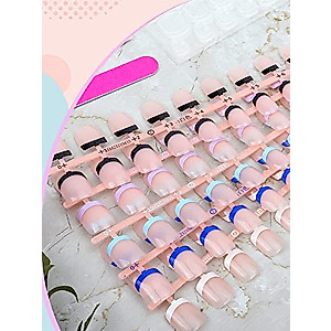 Yokilly 120pcs French Tip Press on Nails Short, Natural French Fake Nails, Acrylic False Nails Kit Including 12 Size False Nails, Multicolor Nails Tips Sets with Nail Glue Stickers, Files and Stick