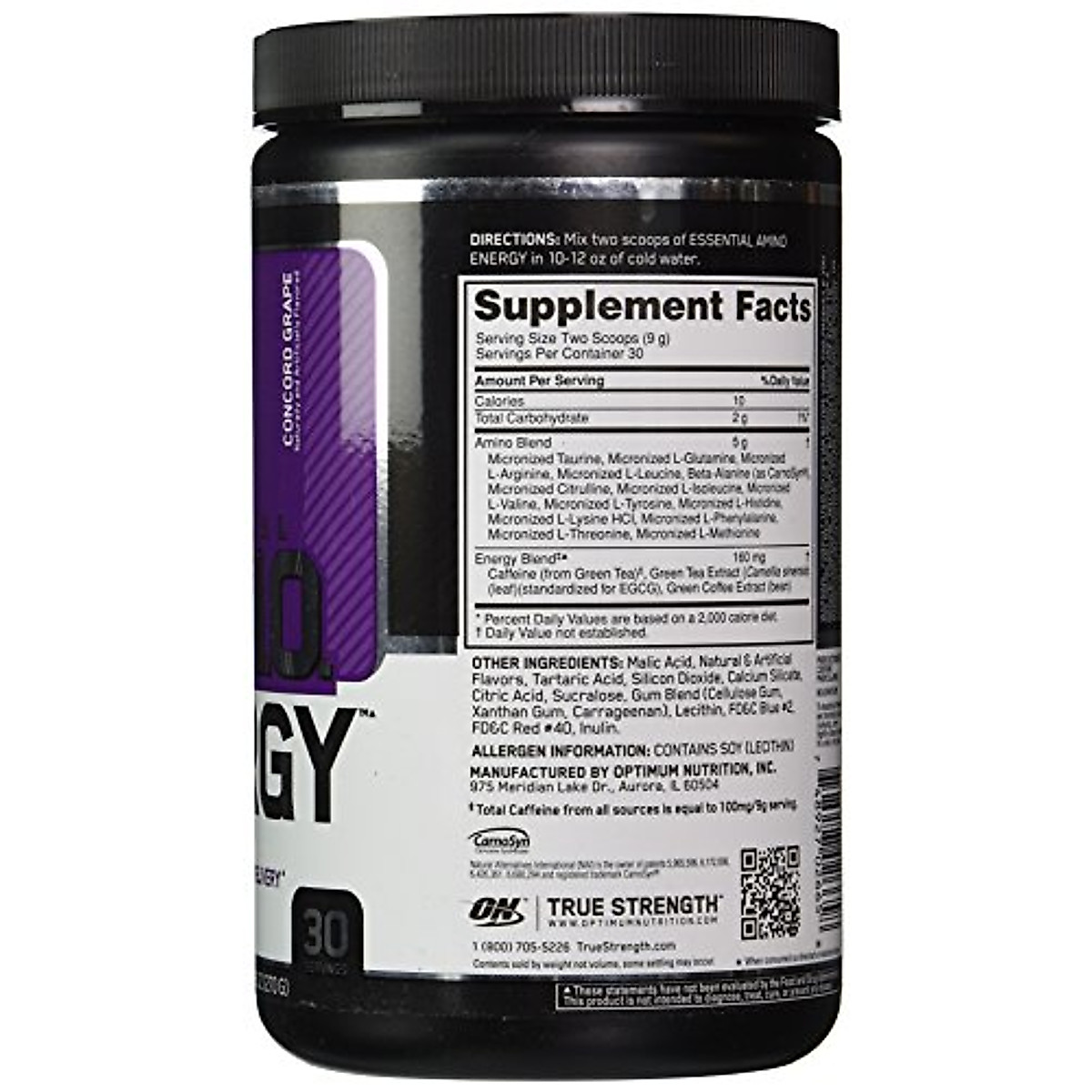 Optimum Nutrition Essential Amino Energy Concord Grape - 30 Servings, 9.5 oz