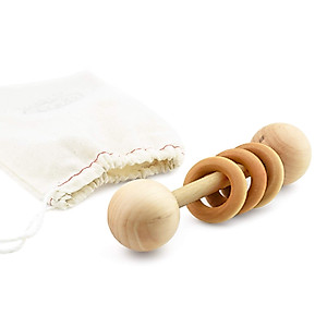 Wood Baby Rattle Teether by Homi Baby, Perfect Montessori Grasping Teething Toy for Babies, Handmade in The USA, Sealed with Organic Virgin Coconut Oil & Beeswax (Natural)
