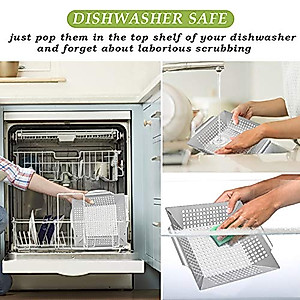 8” Grilling Basket, HaSteeL Small BBQ Grill Basket Wok Set of 2 for Vegetable, Kabobs, Shrimps, Heavy Duty Stainless Steel Grilling Accessories for All Grills, Dishwasher Safe