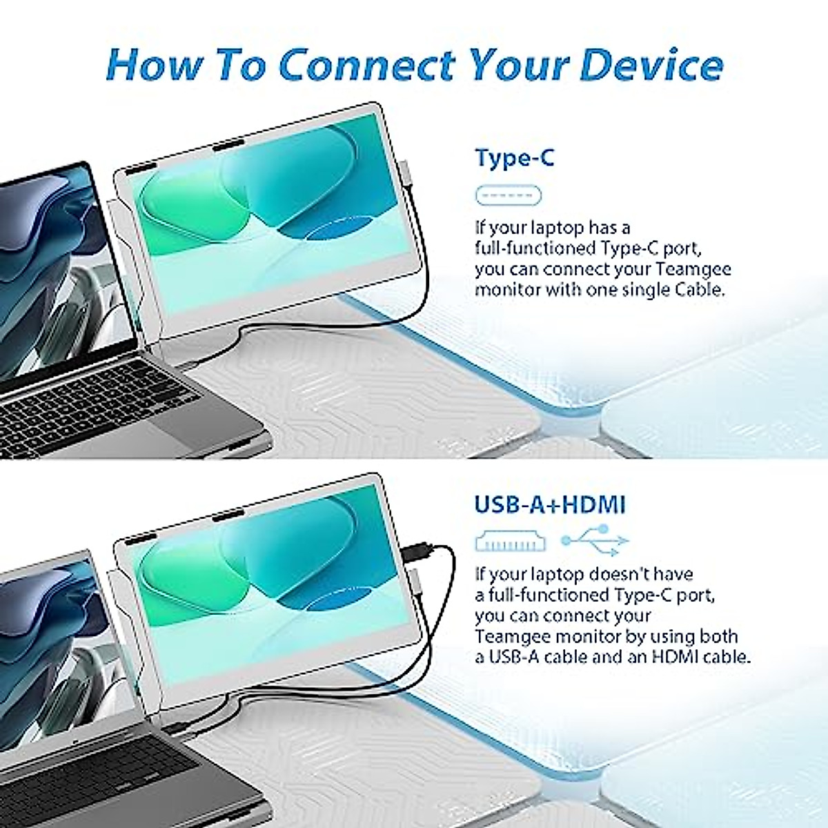 Teamgee 14" Laptop Screen Extender, 360° Rotation Portable Monitor for Laptop with Stand, 1080P FHD Dual Screen, Plug and Play for Windows, Mac, Surface, Dex & Switch, PS4/5